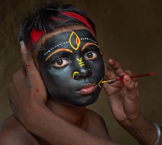 Young Boys Sriking Face Paints Representing Editorial Stock Photo ...