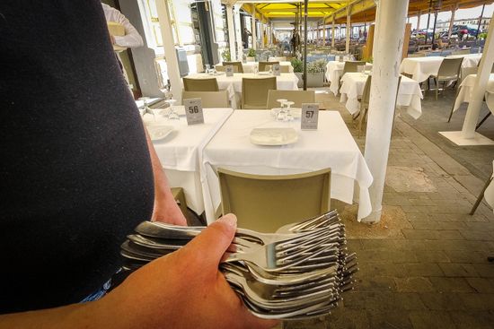 Staff Member Carries Forks Restaurant After Editorial Stock Photo ...