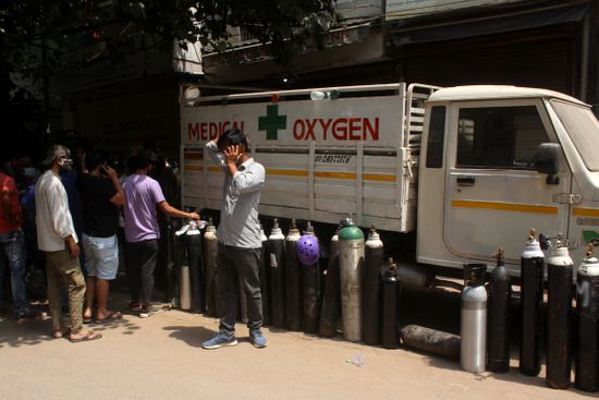 People Stand Queue Their Oxygen Cylinders Editorial Stock Photo - Stock ...