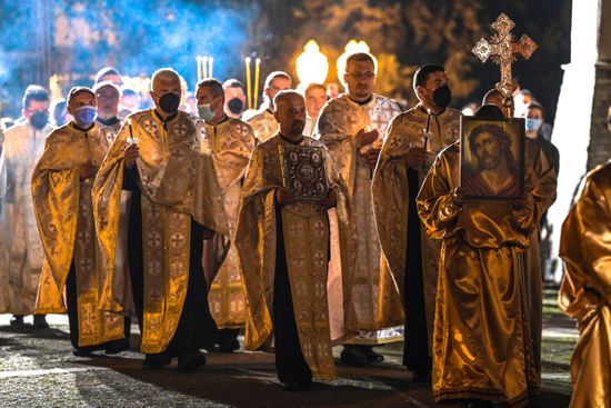 Macedonian Orthodox Priests Carry Holy Cross Editorial Stock Photo ...