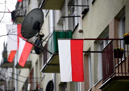 Polish National Flags Fly Balconies Apartment Editorial Stock Photo ...