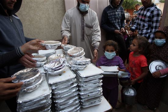 Palestinians Receive Portion Food Passed Out Editorial Stock Photo ...