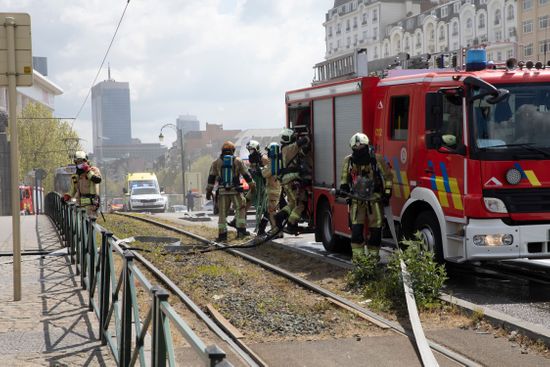 Firemen Pictured Fire On Bridge Over Editorial Stock Photo - Stock ...