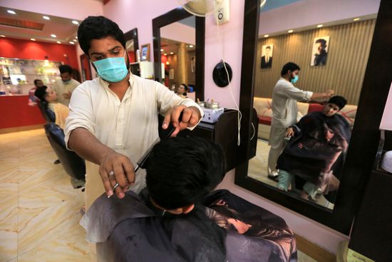 Pakistani Barber Wears Face Mask He Editorial Stock Photo - Stock Image ...