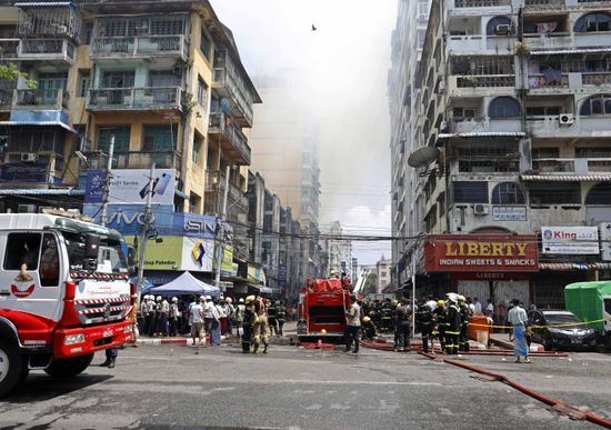 Firefighters Extinguish Fire Downtown Yangon Myanmar Editorial Stock ...