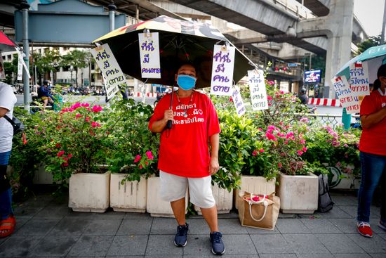 Red Shirt Protesters Hold Umbrellas Signs Editorial Stock Photo - Stock ...