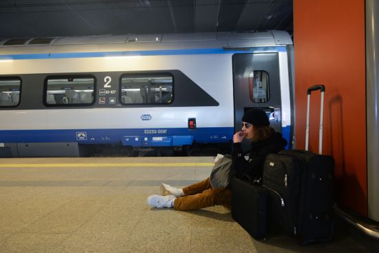 Passanger Waits Get On Train Krakow Editorial Stock Photo - Stock Image ...