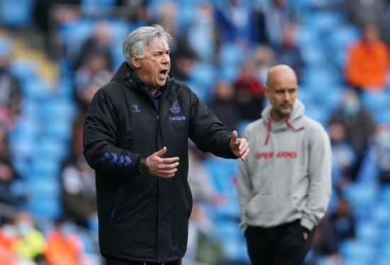 Evertons Manager Carlo Ancelotti Reacts During Editorial Stock Photo ...