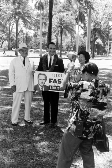 Frank Fasi Wearing Garland Holding Election Editorial Stock Photo ...