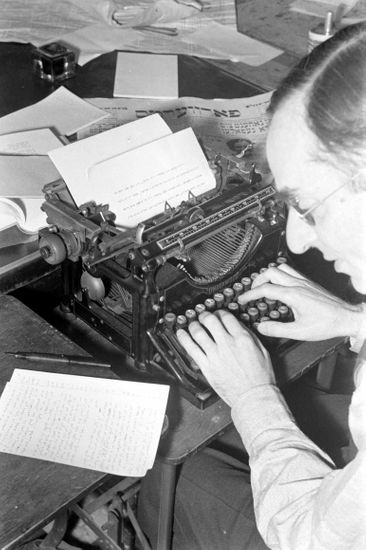 Writer Typing On Typewriter Newspaper Jewish Editorial Stock Photo ...