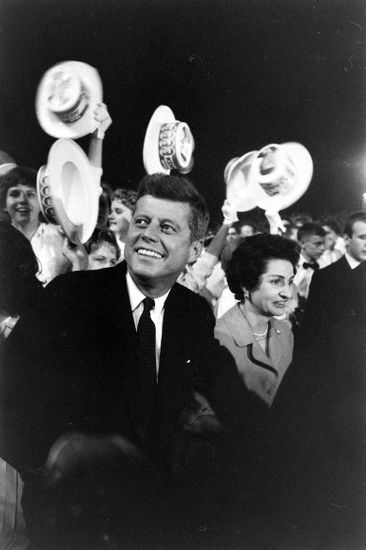 John Fitzgerald Kennedy Smiling Supporters During Editorial Stock Photo ...