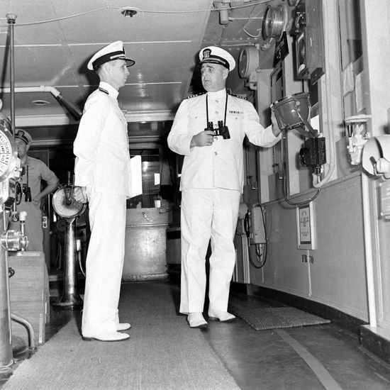 Ships Officers Talking Control Room During Editorial Stock Photo ...