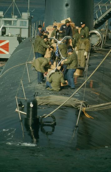 Men Loading Boxes On Submarine Holy Editorial Stock Photo - Stock Image ...
