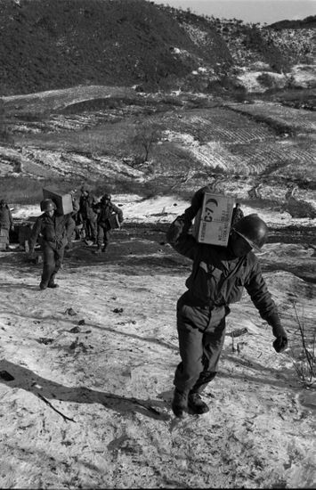 Soldiers Carrying Boxes Camp During Korean Editorial Stock Photo ...