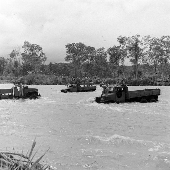 Trucks Crossing River During General Mcarthurs Editorial Stock Photo ...