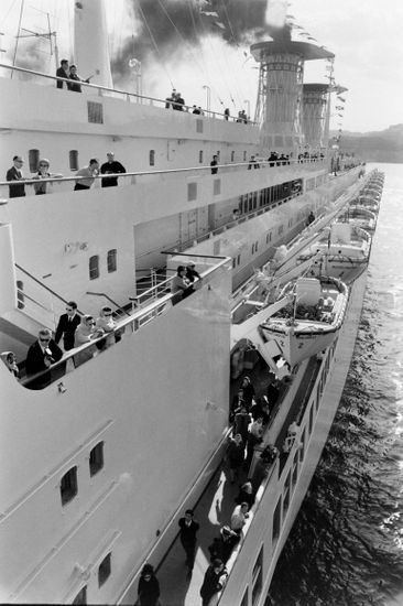 People Gathering On Ss Michelangelo Ship Editorial Stock Photo - Stock ...