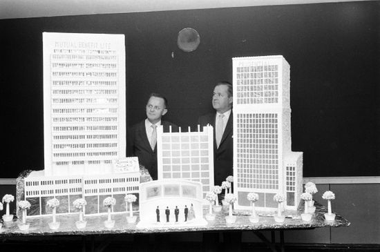 Men Standing Behind Building Models During Editorial Stock Photo ...