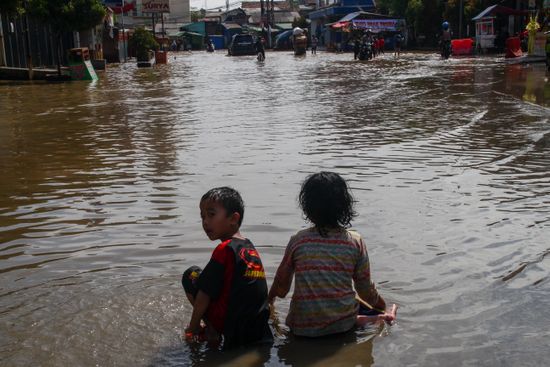 Kids Seen Play When Flood Submerged Editorial Stock Photo - Stock Image ...