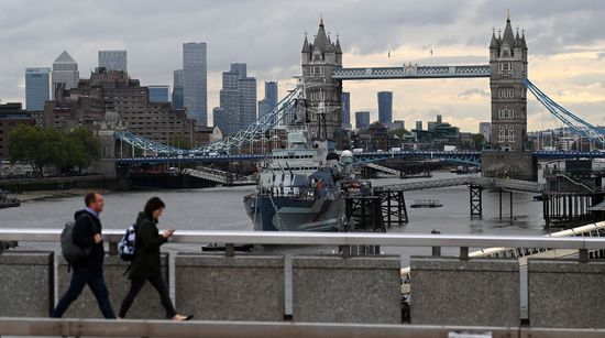 Pedestrians Walk Over London Bridge Central Editorial Stock Photo ...