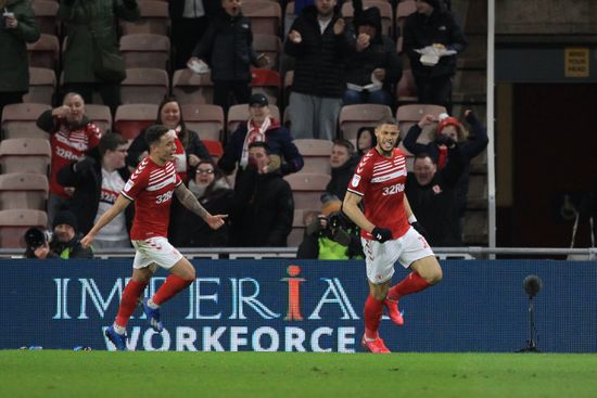 Middlesbroughs Rudy Gestede Celebrates After Scoring Editorial Stock ...