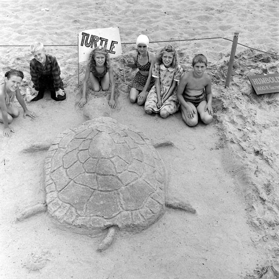 Children Showing Turtle Sand Sculpture On Editorial Stock Photo - Stock ...
