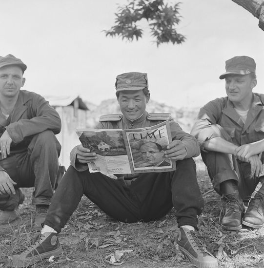 Soldiers Checking Time Magazine During Korean Editorial Stock Photo ...