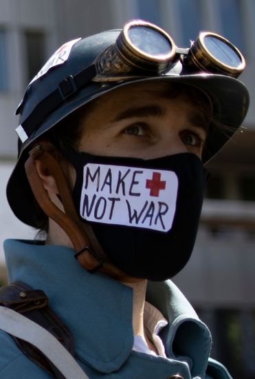 Man Wears Face Mask Slogan During Editorial Stock Photo - Stock Image ...