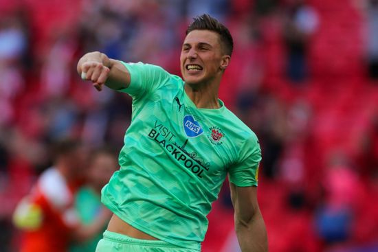 Blackpool Goalkeeper Stuart Moore 28 Celebrates Editorial Stock Photo ...