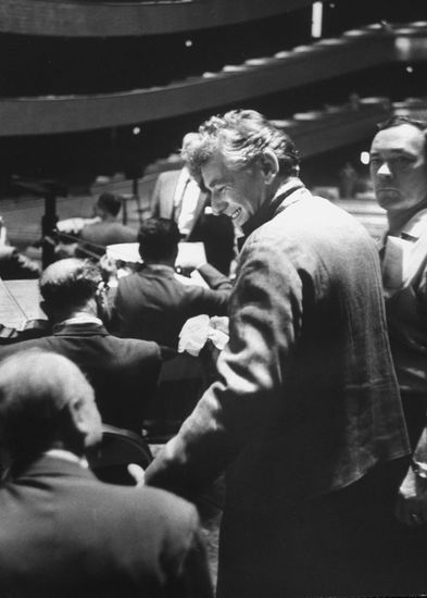 Conductor Leonard Bernstein Conducting New York Editorial Stock Photo ...