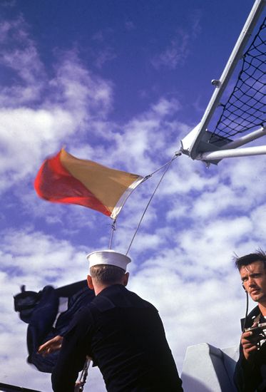 American Signalman Sailor Raises Signal Flag Editorial Stock Photo ...