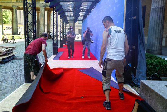 Workers Unroll Red Carpet Outside Berlinale Editorial Stock Photo ...