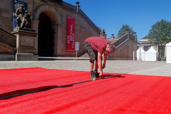 Workers Unroll Red Carpet Outside Berlinale Editorial Stock Photo ...