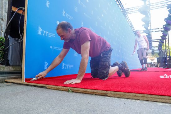 Workers Unroll Red Carpet Outside Berlinale Editorial Stock Photo ...