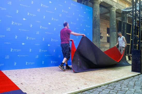 Workers Unroll Red Carpet Outside Berlinale Editorial Stock Photo ...