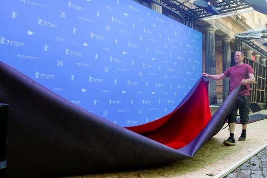 Workers Unroll Red Carpet Outside Berlinale Editorial Stock Photo ...