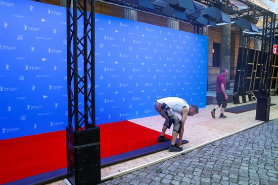 Workers Unroll Red Carpet Outside Berlinale Editorial Stock Photo ...
