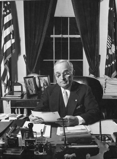 Pres Harry S Truman Seated His Editorial Stock Photo - Stock Image ...