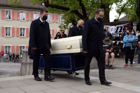 Employees Funeral Home Carry Coffin Deceased Editorial Stock Photo ...