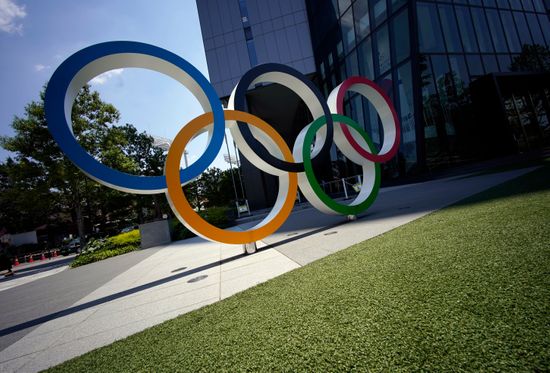 Olympic Rings Monument Displayed Near National Editorial Stock Photo ...