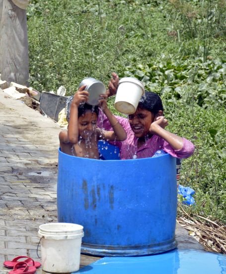 Children Seen Bathing Inside Plastic Drum Editorial Stock Photo - Stock ...