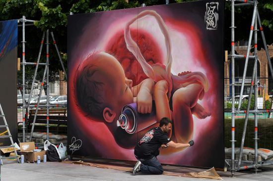 Street Artist Lalone Paints Mural During Editorial Stock Photo - Stock ...