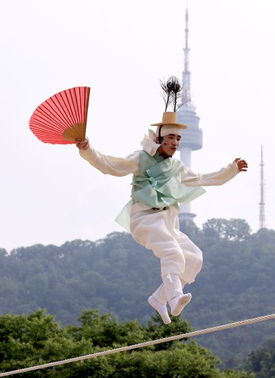 Expert Jultagi Tightrope Walking Performs During Editorial Stock Photo ...