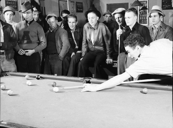 Group Men Gathered Around Pool Table Editorial Stock Photo - Stock ...