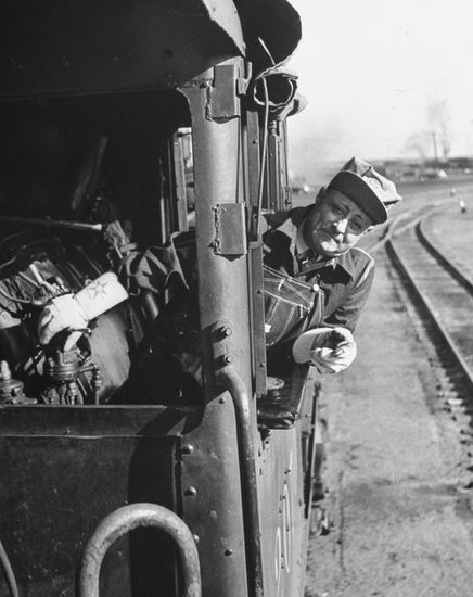 Train Engineer Leaning Out Watch Switchman Editorial Stock Photo ...
