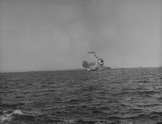Distant American Battleship Firing Big Guns Editorial Stock Photo ...