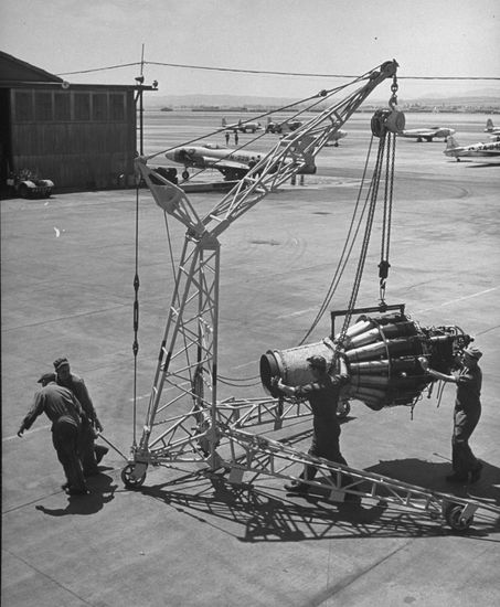 Mechanics Using Crane Transport P80 Engine Editorial Stock Photo ...