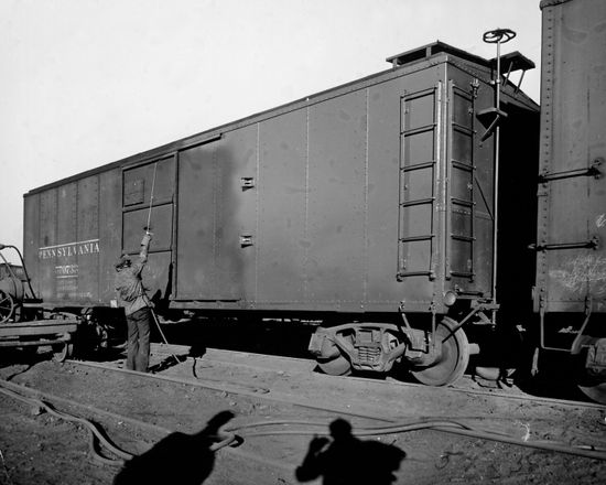 Side View Boxcar On Freight Train Editorial Stock Photo - Stock Image ...