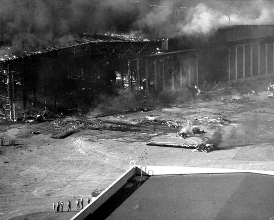 Aerial View Burning Wreckage Hangar Planes Editorial Stock Photo ...