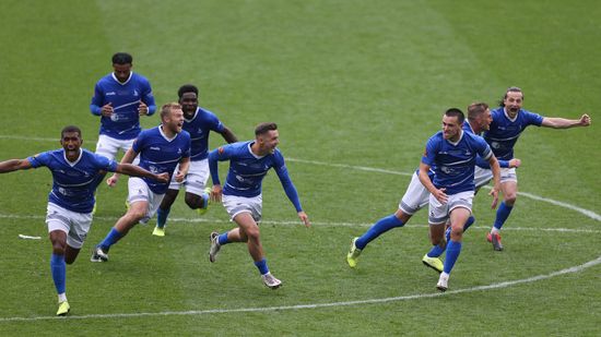 Hartlepool Uniteds Players Celebrate After Winning Editorial Stock ...