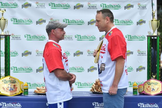 Competitive Eaters Geoffrey Esper Joey Chestnut Editorial Stock Photo ...